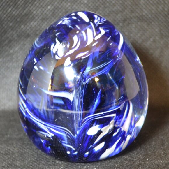 Accents | Glass Paperweight With Blue And White Swirl Design Inside ...